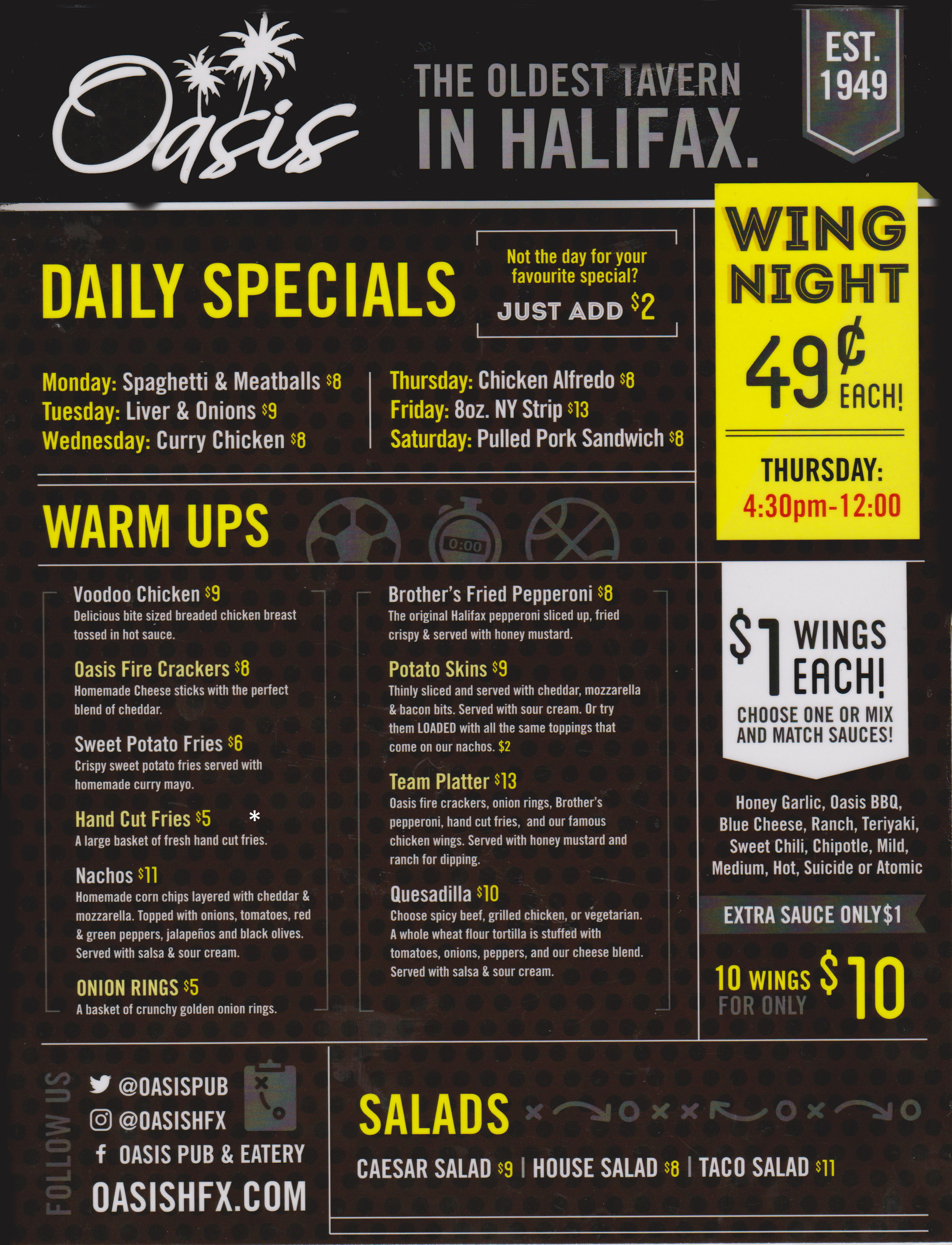 Our Menu - Oasis – Halifax's #1 Sports Bar
